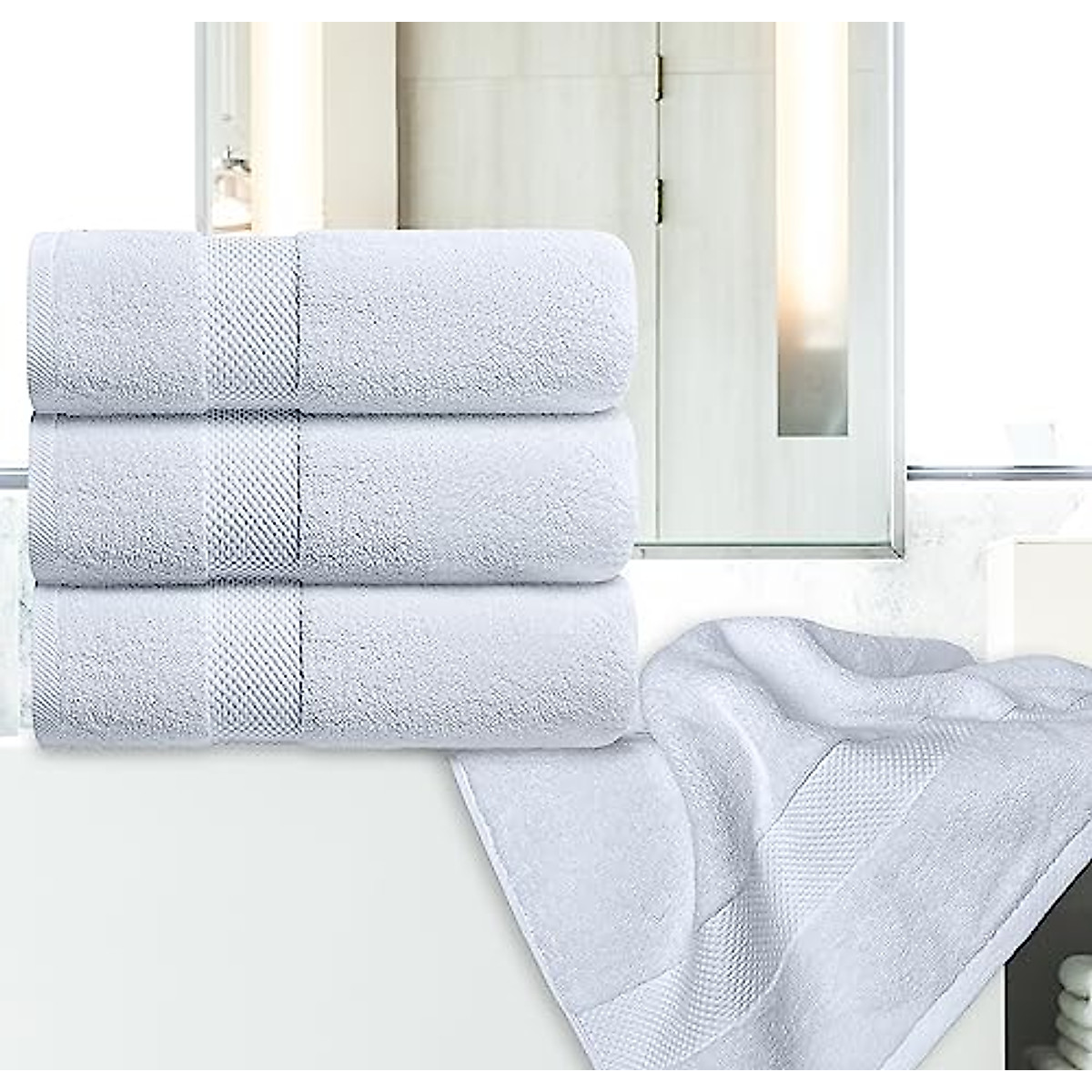 White Classic Luxury Bath Towels Large - Cotton Hotel spa Bathroom Towel |30x56 | 4 Pack | White