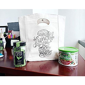 Organic Cotton Canvas Lunch Bag - Sturdy Cotton Cloth Lunch Bag - Reusable and Machine Washable Canvas Lunch Tote - Canvas Lunch Sack for Men, Women and Kids - Premium Quality, Double Stitched (White)