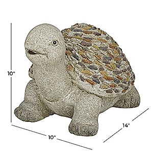 Deco 79 Polystone Turtle Indoor Outdoor Garden Sculpture with Stone Mosaic Design, 14" x 11" x 10", White