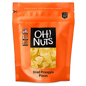 Oh! Nuts Dried Pineapple Chunks - 1.5lb Bulk Bag | Fresh Sweet Dehydrated Tropical Fruit Bites for Snacking & Baking | Low in Sugar, Sodium & Cholesterol | High in Fiber & Antioxidants, Dairy Free…