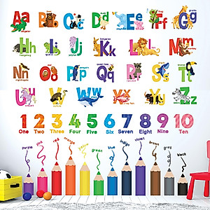 DECOWALL SG3-2316 Alphabet Numbers and Colouring Pencils Wall Stickers Decals Classroom Kids playroom Art Play Room Rainbow ABC Decorations Toddler Color Child Preschool Living Baby Girl Baby boy