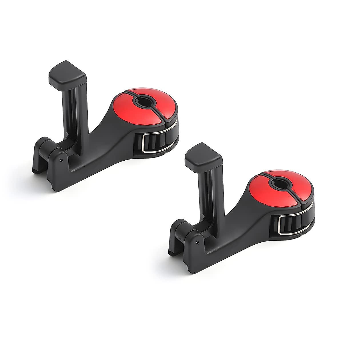 2PCS Car Headrest Hidden Hook, 2 in 1 Multifunctional Car Seat Back Hanger Storage Hook with Phone Holder, Automotive 360° Rotation Headrest Purse Handbag Holder Universal for Toys Groceries (Red)