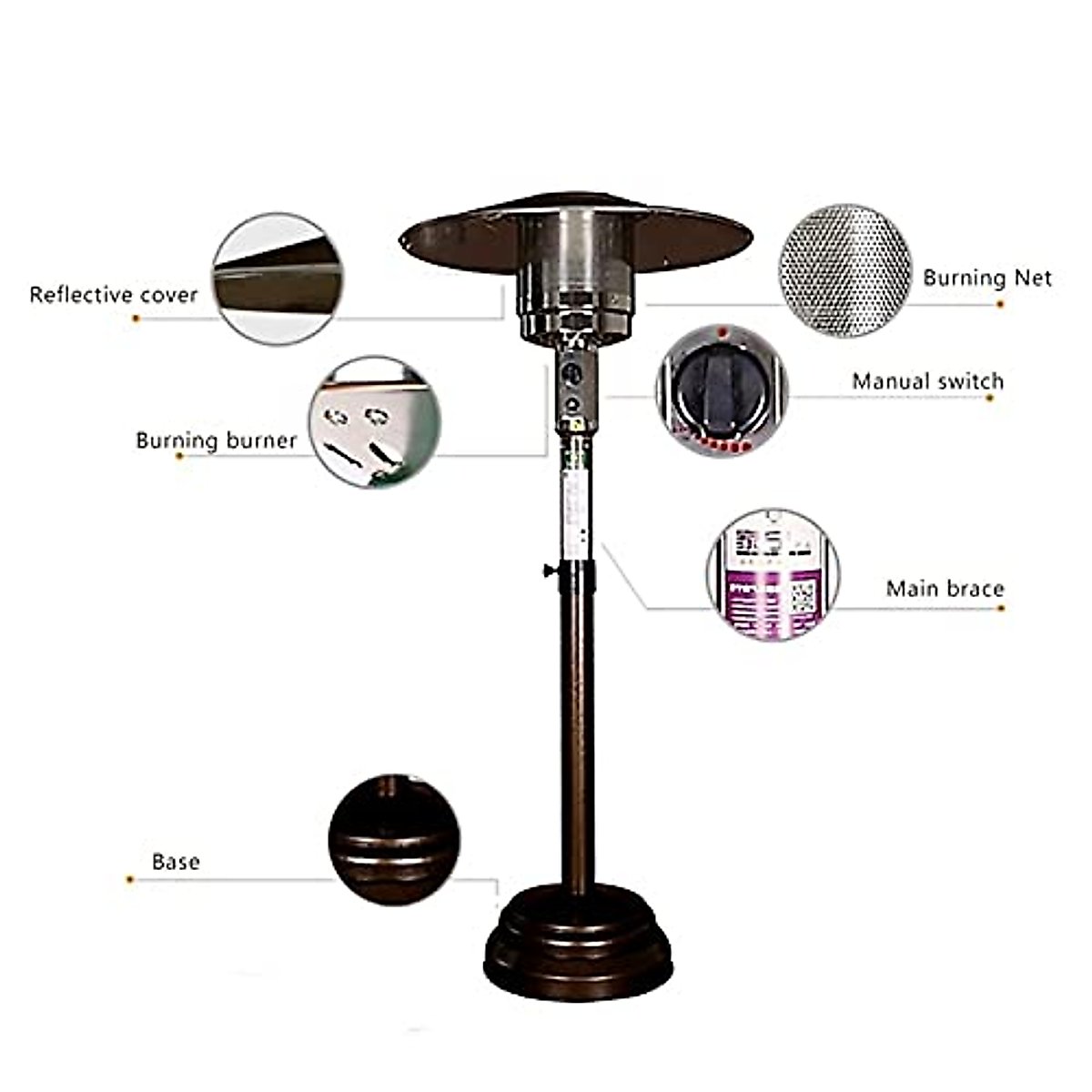 Natural Gas Patio Heater Adjustable Height (55in-78in), 12ft Hose Included, Passed CE CSA Certification, It’s Really Too Cold To Sit Outside In The Spring And Autumn,Its Heat Output Will Get Very Warm