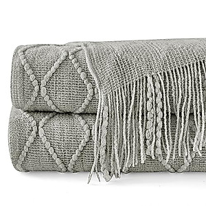 inhand Knitted Throw Blankets for Couch and Bed, Soft Cozy Knit Blanket with Tassel, Light Grey Lightweight Decorative Blankets and Throws, Farmhouse Warm Woven Blanket for Men and Women, 60"x80"