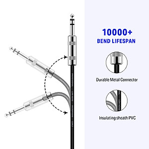 Donner 15 ft TRS Cable, Balanced Stereo Audio Patch Cable - Sturdy No Hum 1/4” Male Right Angle to 1/4” TRS Male Straight Cord, Black