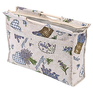 Knitting Bag, Woven Fabric Yarn Tote Project Organizer Portable Storage Bag with Wood Handle for Knitting Needles, Yarn and Crochet Supplies (Flower)