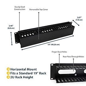 StarTech.com Horizontal 2U Server Rack Cable Management Finger Duct w/ Cover - 19" Network Rack Wire Duct Raceway Panel - Slotted Wire Duct (CMDUCT2U)