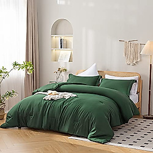 JANZAA 7 Piece Emerald Comforter for Queen Size Bed in a Bag Queen Comforter Set with Sheets Pillow Cases Pillow Shams Fitted Sheet Flat Sheet Microfiber Bed Set Soft Bedding Set All Season