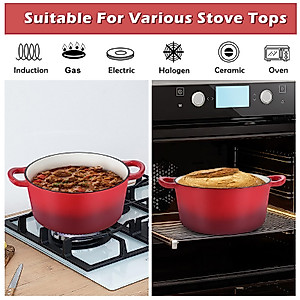 TeamFar 6QT Dutch Oven with Lid, Enameled Cast Iron Dutch Oven Nonstick Stock Pot for Cooking, Stewing, Braising, Roasting, Healthy & Heavy Duty, Double Handles & Sealed Cover, Easy to Clean - Red