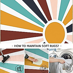 Rugs for Living Room Boho Rainbow Sun Area Rugs Bohemian Decorative Contemporary Floor Carpet Soft Non-Slip Non-Shedding for Living Room Bedroom Decor, 5x8 Feet
