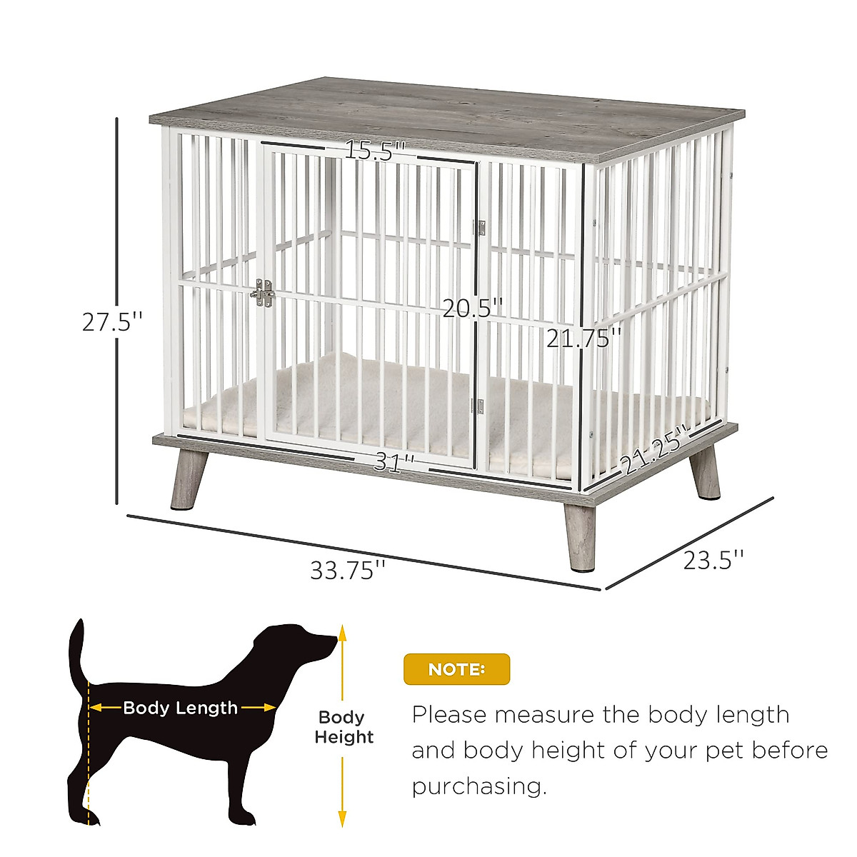 PawHut Dog Crate Furniture, Wooden End Table with Cushion & Lockable Door, Medium Size Pet Crate Indoor Puppy Cage, Grey