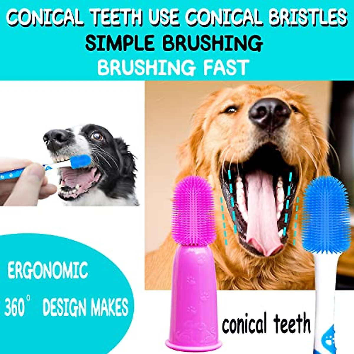 PenVinoo 360 ° Dog Toothbrush Pet Toothbrush 360 ° Finger Toothbrush Small to Large Dog