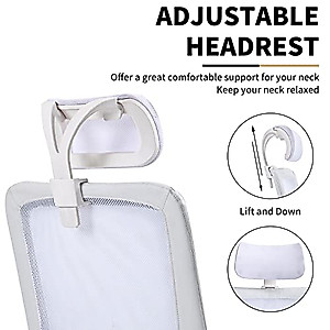 Home Office Chair, Ergonomic Mesh Desk Chair, High Back Computer Chair with Adjustable Headrest,Lumbar Support, Tilt Function,Swivel Rolling, Soft PU Armrest Task Chair Home Office Desk Chairs, White