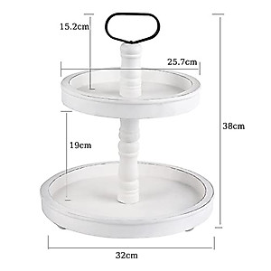 Funly mee Distressed Rustic White Wood Two-Tier Tray with Metal Handle,Decorative Organizer Tray for Kitchen Counter Top or Dining Room Table(White)