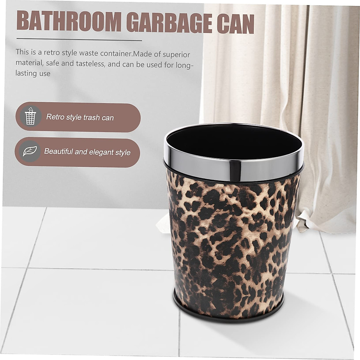 Cabilock Bathroom Trash Can Home Decor Rustic Decorations Leopard Large Plastic Container Simple Human Trash Can