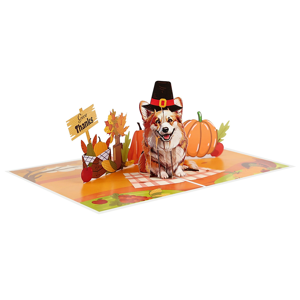 iGifts And Cards Thanksgiving Blessings with Corgi 3D Pop Up Card - 6x8 Greeting Card with Envelope & Notecard, Cornucopia of Thanks, Holiday Season, Autumn Harvest, Gratitude Gift for Dog Lovers