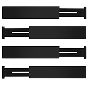 Ryqtop Bamboo Drawer Dividers Organizers, Kitchen Drawer Organizer, Adjustable Drawer Divider for Clothes, Kitchen, Dresser, Bedroom, Bathroom and Office, 4-Pack(12-17 IN), Black