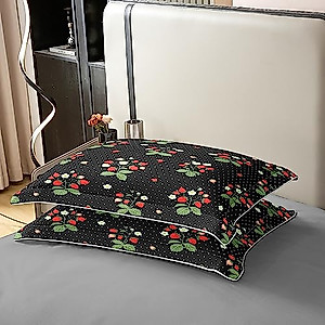 Castle Fairy 100% Cotton Red Strawberry Duvet Cover Queen Sweet Fruits Bedding Set for Boys Girls Bedroom Rustic Flowers Plant Comforter Cover White Dots Simple Style Soft Breathable Quilt Cover