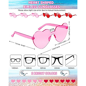 Frienda 8 Pairs Heart Shaped Sunglasses for Women Rimless Heart Glasses Candy Color Sunglasses for Party Favor(Rose Red, Pink)