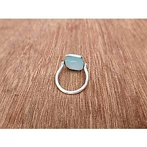 Aqua Chalcedony Ring 925 Solid Sterling Silver, Boho Statement Ring, Summer Gifts Ring, Bohemian Ring for Women, Rectangle Shape Ring All US Ring Size (12)