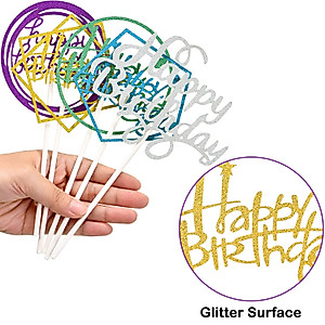 40 Pieces Happy Birthday Cake Toppers Glitter Birthday Cupcake Topper Assorted Color Cake Pick Decorations for Birthday Party Cake Desserts Pastries, 5 Styles