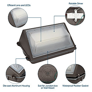 DAKASON (2 Pack) LED Wall Pack 120W with Dusk-to-Dawn Photocell, Replaces 400W HPS/MH, 5000K 15600lm 100-277Vac, Commercial Grade IP65 Waterproof Outdoor Lighting Fixture for Garage, ETL Listed