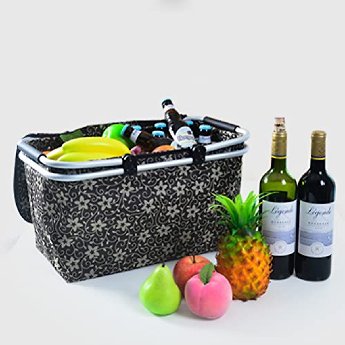 Cabilock Folding Picnic Basket Grocery Basket Laundry Basket Large Market Baske Collapsible Portable Lunch Bags for Picnic Camping Family 48 x 28 x 24 cm (Green)