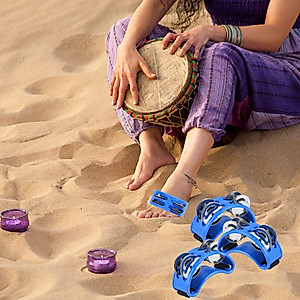 Xgood 4 Pieces Foot Tambourines Percussion Musical Instrument with Stainless Steel Jingles Percussion Musical Instrument Accessories (Blue)