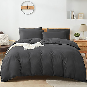 Sufdari Duvet Cover Queen Size, 3 Pieces Bedding Duvet Cover Sets, Ultra Soft and Breathable Comforter Cover Set with Zipper Closure & Corner Ties (Grey,90x90)