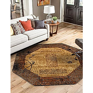 Unique Loom Barista Collection Area Rug - Excelsa (6' 1" Octagon, Beige/Brown)