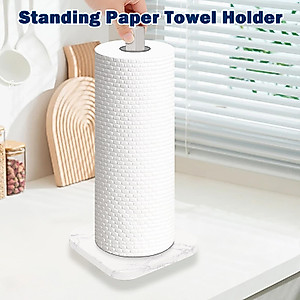 NearMoon Standing Paper Towel Holder, Stainless Steel Square Paper Towel Roll Holder with Marble Base for Bathroom Kitchen Countertop, Standard or Jumbo-Sized Roll Holder (Brushed Gold)