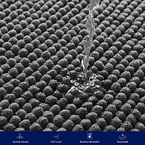 subrtex Bathroom Rugs Chenille Bath Rug Soft Short Plush Bath Mat Soft Shower Mat Water Absorbent Shower Mat Quick Dry Machine Washable(Gray,24" x 60")