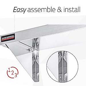DuraSteel Stainless Steel Wall Shelf - 24" Wide x 12" Deep Commercial Grade - NSF Certified - Industrial Appliance Equipment (Restaurant, Bar, Home, Kitchen, Laundry, Garage and Utility Room)