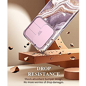 GVIEWIN Compatible with Samsung Galaxy S23 Case with Slide Camera Cover + Screen Protector, [10FT Military-Grade Drop Tested] Marble Slim Fit Shockproof Protective Phone Case 6.1" 2023(Burgundy/Gold)