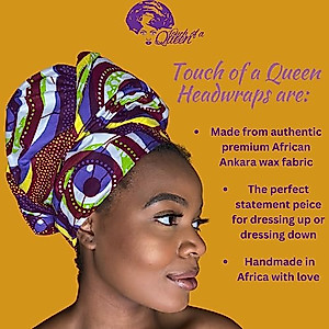 Touch of a Queen African Print Pattern Ankara Headwrap Turban Headband Hair Scarf (Mayamiko)