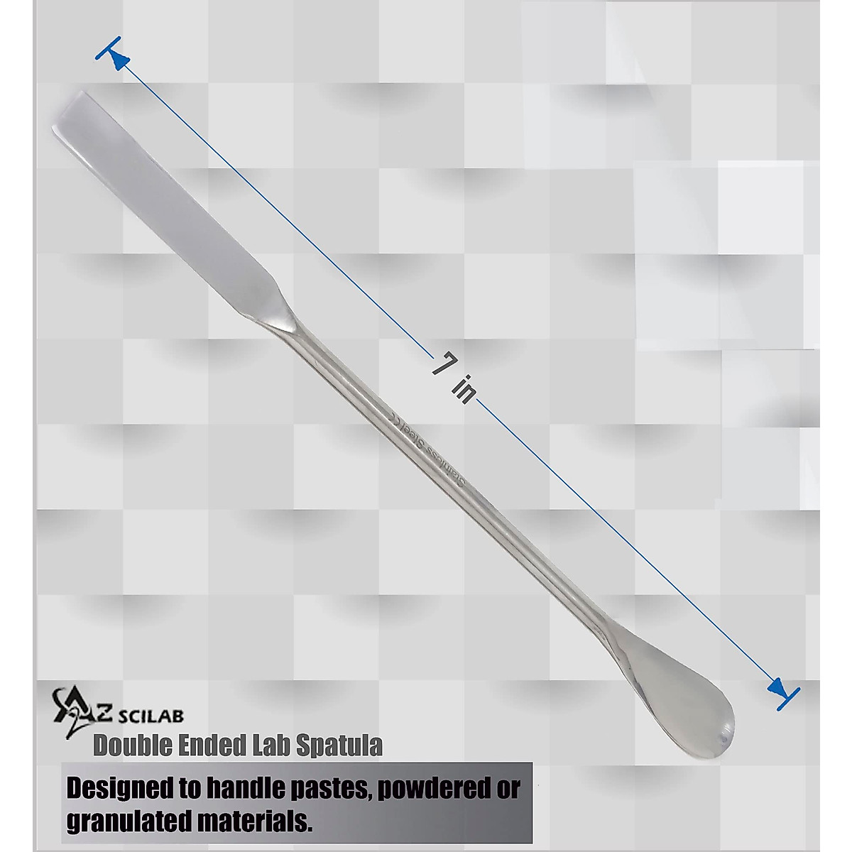 A2Z-DE001 Stainless Steel Double Ended Micro Lab Spatula Sampler, Square & Flat Spoon End, 7" Length
