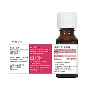 Aura Cacia 100% Pure Geranium Essential Oil | GC/MS Tested for Purity | 15 ml (0.5 fl. oz.) | Pelargonium graveolens