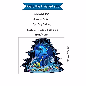 Ocean Dolphin 3D Floor Wall Decals, Under The Sea Marine Animal Wall Stickers, HOLENGS Underwater Sea Life DIY Wall Decor for Bathroom Kids Girls Baby Bedroom Classroom Nursery Decoration