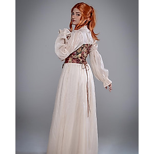 LTAKK Renaissance Dress Women Medieval Costume Victorian Ren Fair Dresses with Floral Corset, Beige, Large