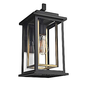 Design House 588707-BGD Hayward Modern Classic 1-Light Indoor/Outdoor Dimmable Wall Light with Open Bottom Black and Gold Frame, Black and GOL