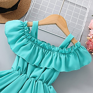 VINUOKER Toddler Baby Girls Princess Party Dress Little Girl Summer Solid Dress Off-Shoulder Suspender Sundress Toddler Girl Summer Outfit Tiffany Blue