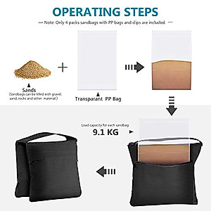 Neewer 4-Pack Photography Sandbag Sand Bags Saddlebag Design 4 Weight Bags for Photo Video Studio Stand Backyard Outdoor Patio Sports, Transparent PP Bag and Clips Included (Black)