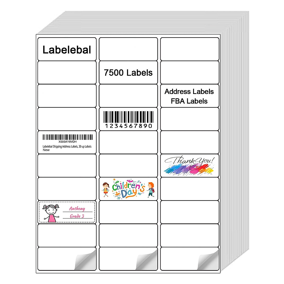(7500 Labels/250 Sheets) Labelebal Shipping Address Labels, 30 Per Page 7,500 Labels,1" x2-5/8 Mailing Labels, 30-UP White Shipping Labels for Inkjet or Laser Printer,A4 30 Up Labels