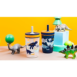 Zak Designs Kelso Toddler Cups For Travel or At Home, 15oz 2-Pack Durable Plastic Sippy Cups With Leak-Proof Design is Perfect For Kids (DinoRoar, Zaksaurus)