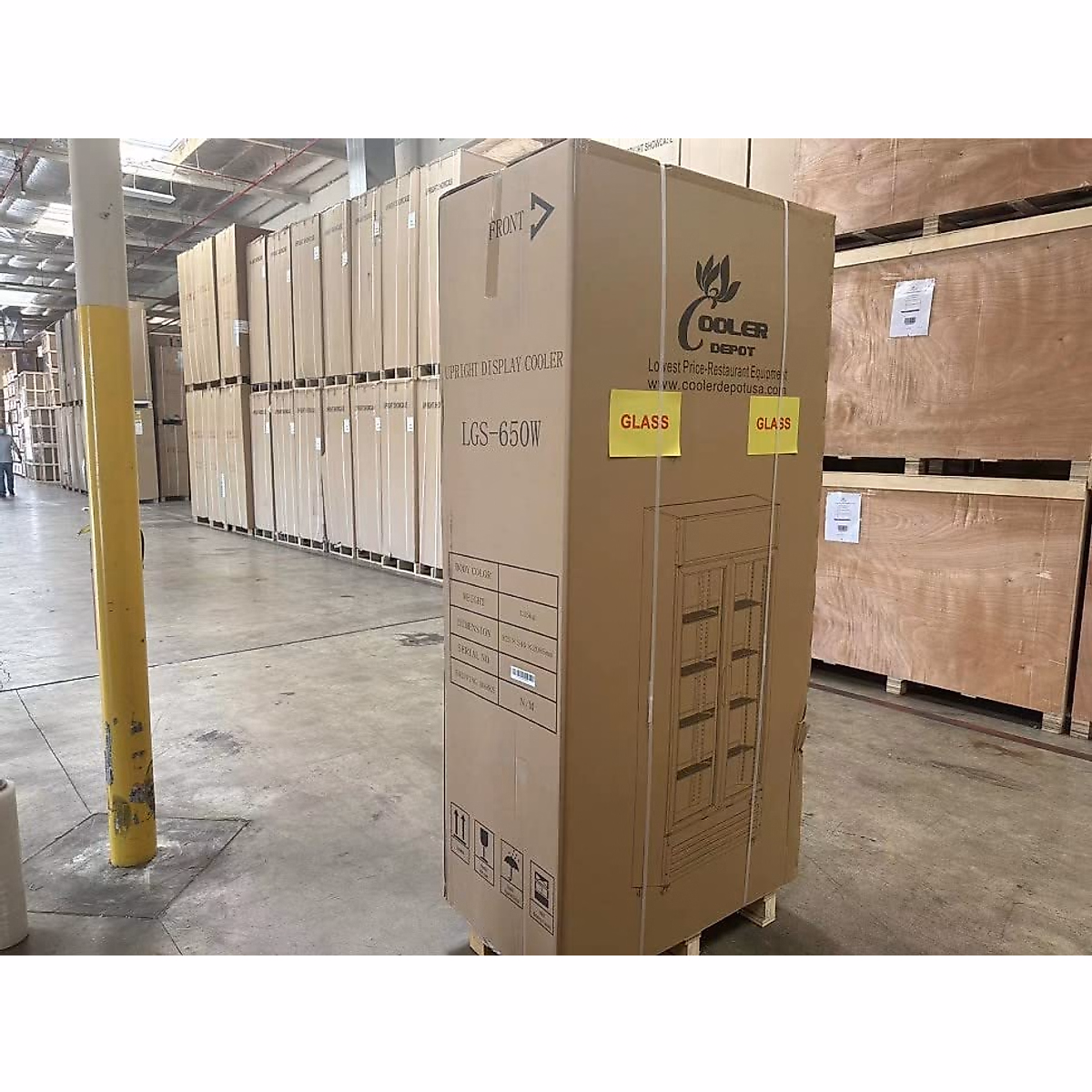 Commercial Refrigerator Glass 2-Door Slim Merchandiser Display Cooler Case Fridge NSF, Bottom-Mounted, 36 inches width, capacity 18 cuft 110V, Restaurant Kitchen Cafe LGS-650W