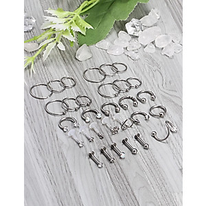 Ocptiy 16G Cartilage Tragus Helix Rook Daith Conch Earrings Studs Hoop Piercing Jewelry 16 Gauge Stainless Surgical Steel Silver Labret Monroe Medusa Lip Rings Stud Piercing Jewelry diamond Women Men