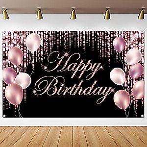 Rose Gold Happy Birthday Banner Backdrop Large Happy Birthday Yard Sign backgroud It's My Birthday Backdrop Baby Shower Party Indoor Outdoor Car Decoration Supplies for Women Girl