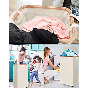 100L Laundry Hamper With Wheels,Large Collapsible Rolling Laundry Basket,Dirty Clothes Hamper With Lid in Laundry Room Bedroom Bathroom College Dorm for Adults,Beige