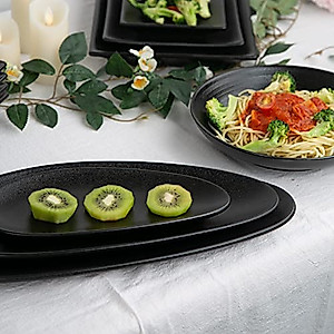 VICRAYS Large Oval Serving Platters, 16"/14"/10" Porcelain Serving Platters for Party, BBQ,Stackable Serving Trays Serving Plates for Appetizers, Sushi, Restaurant, Set of 3 (Black)`