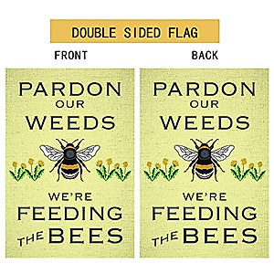 chengxun Pardon Our Weeds We Are Feeding The Bees Garden Flag Dandelion Save the Bees Double Sided 12.5*18 Inch Flag Yard Garden Home Fabric Sign Bumble Bee Decor Fall Outdoor Decor